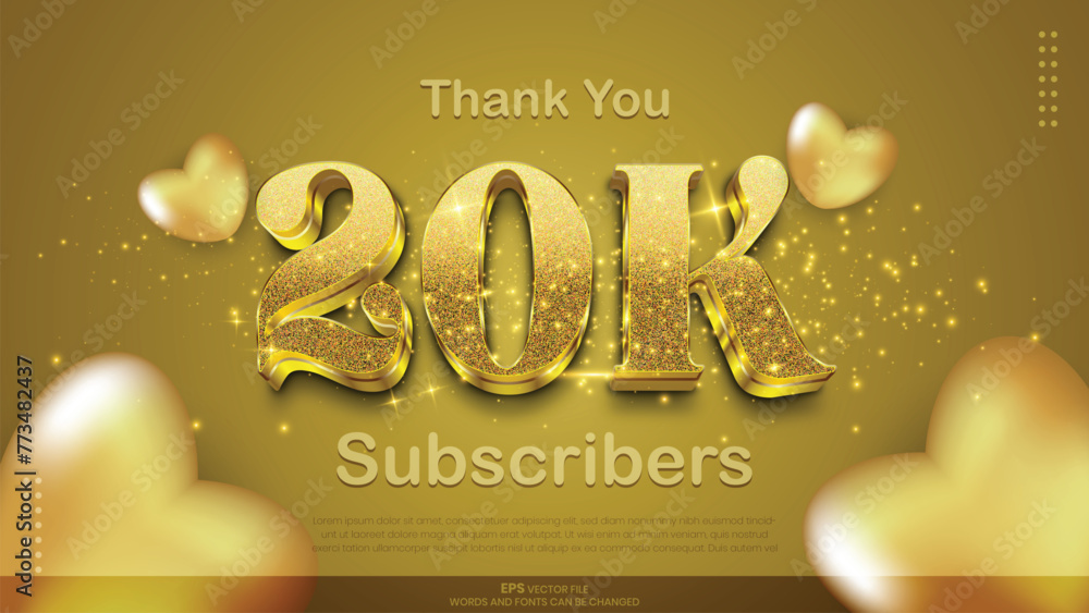 Thank you 20k subscriber card design template with gold text effect for ...
