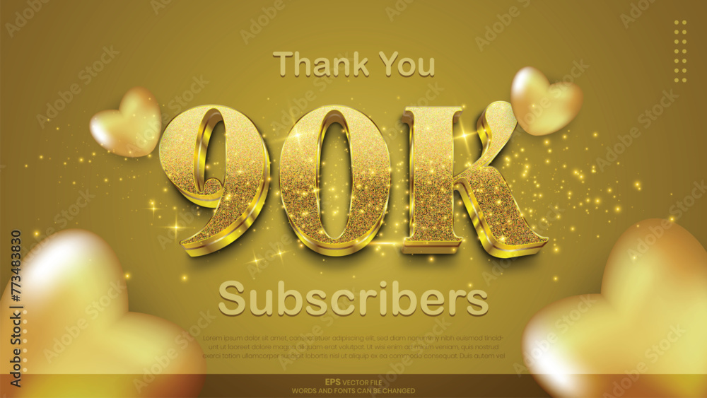 Thank you 90k subscriber card design template with gold text effect for ...