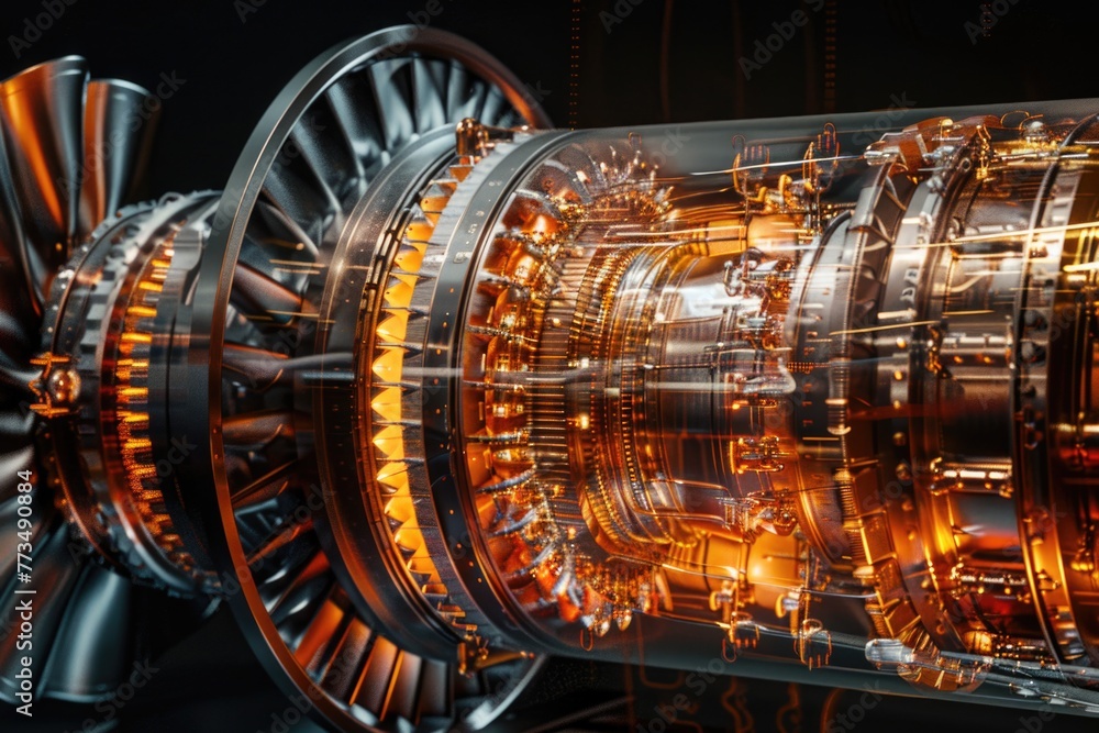 Detailed view of a jet engine on black background. Perfect for aviation ...