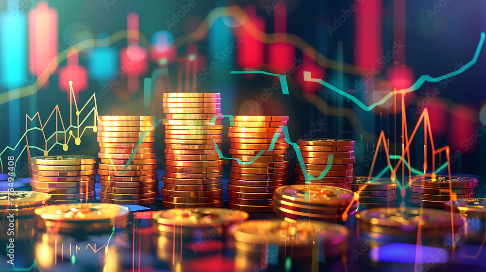 An illustration depicting a financial increase in coins, with stacks of ...