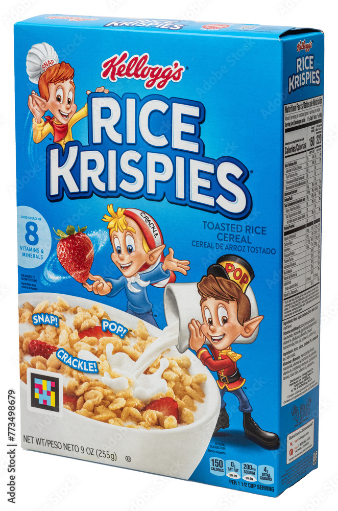 Box of Kelloggs Rice Krispies toasted rice cereals isolated on a transparent background Stock ...