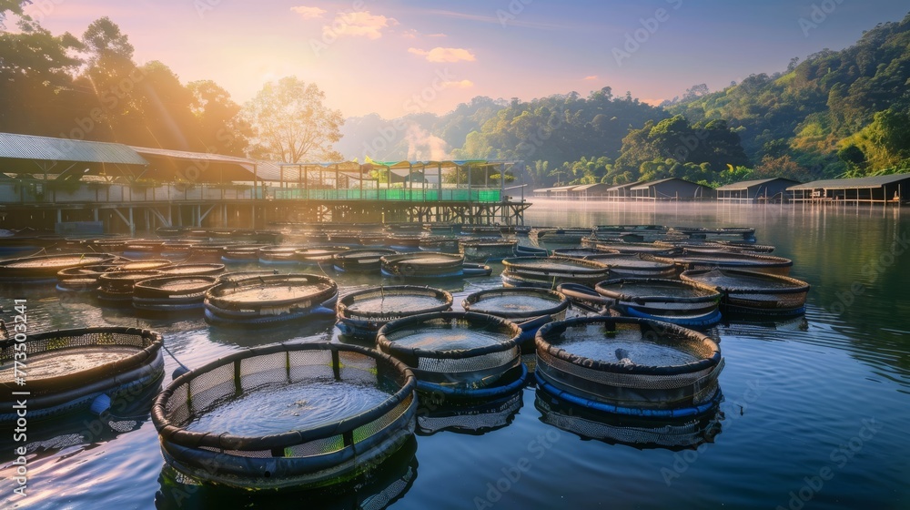 Aquaculture Farm modern aquaculture farm with rows of fish tanks or ...