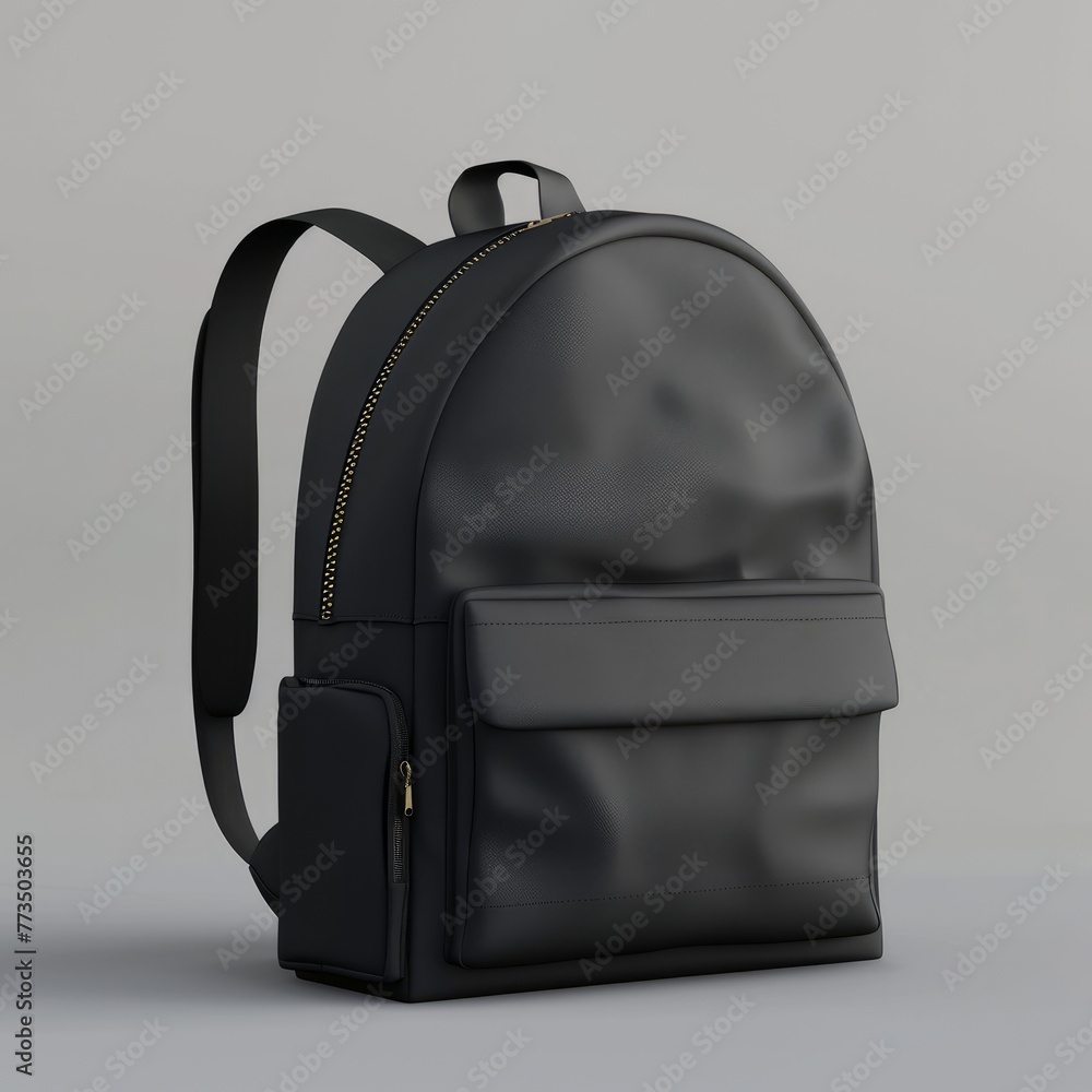 Blank black backpack with zipper and strap mockup, front back, 3d ...