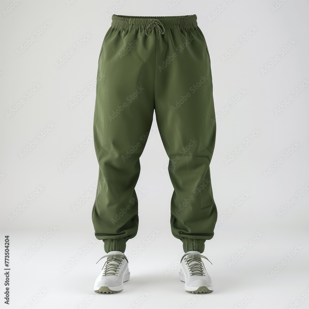 Blank green man pants mockup, front view, 3d rendering. Empty textile ...