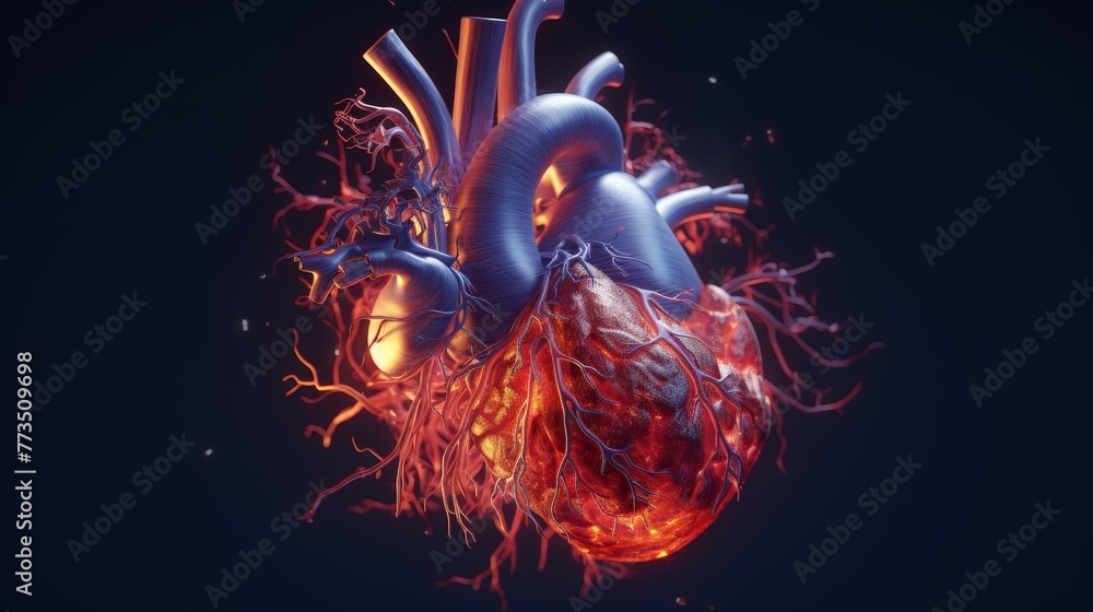 3D rendering a detailed anatomy of an inflamed heart Stock Illustration ...