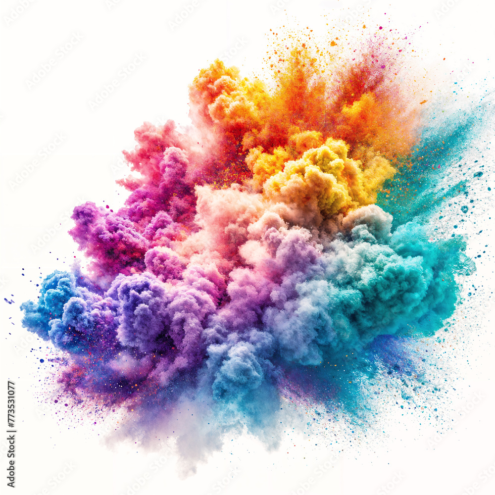 A vibrant and colorful cloud of powder or smoke, which appears to be a ...