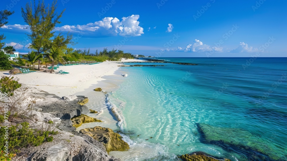 Banana Bay Beach in Freeport, Grand Bahama, Bahamas, presents a scenic view of Caribbean beaches ...