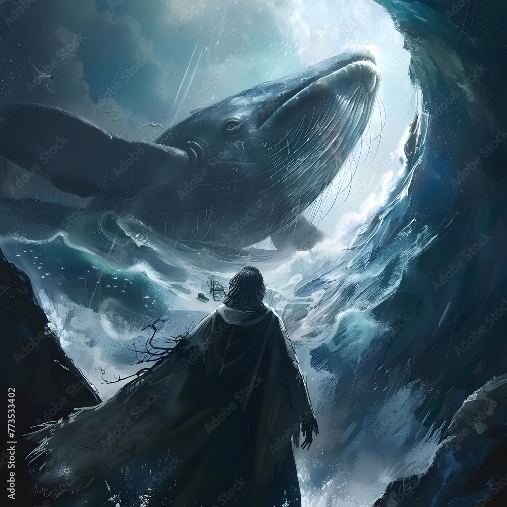 Spiritual illustration of Jonah and the Leviathan, showcasing the ...