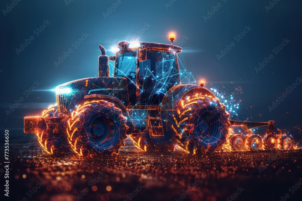 3d rendering illustration Agriculture and Farming car truck.hologram futuristic show technology ...