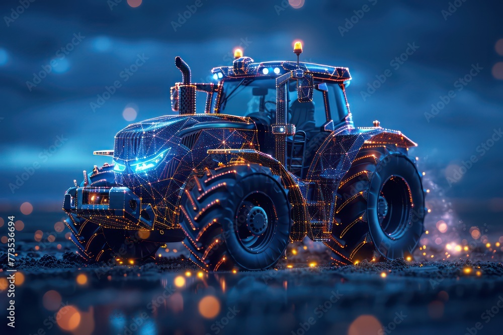 3d rendering illustration Agriculture and Farming car truck.hologram futuristic show technology ...