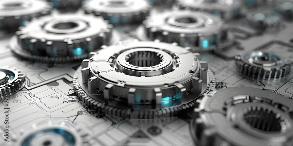 3D render of a futuristic mechanical project blueprint in technical ...