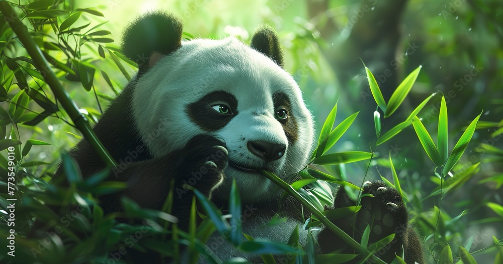 Giant Panda, a symbol of conservation, munching bamboo peacefully ...