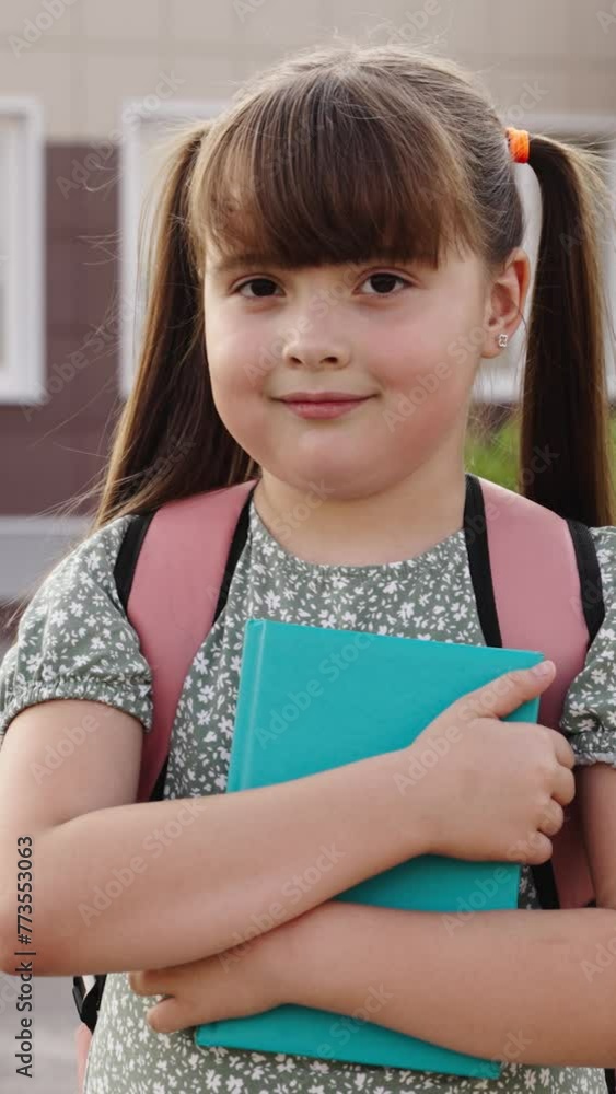 Vídeo do Stock: girl child kid schoolboy first grader backpack holding ...