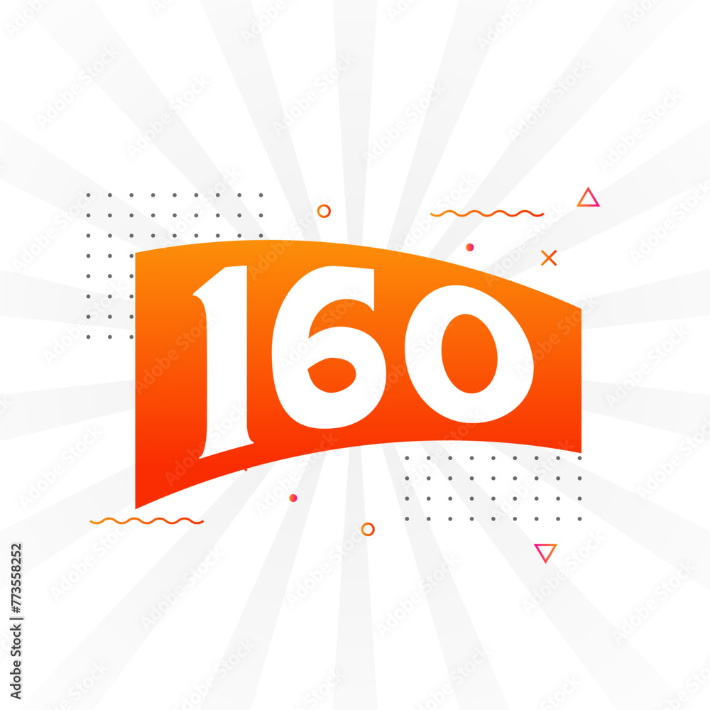 160 number vector font alphabet. Number 160 with decorative element ...