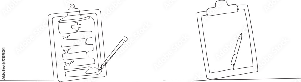 Clipboard with checklist and pen in one continuous line drawing. To do ...