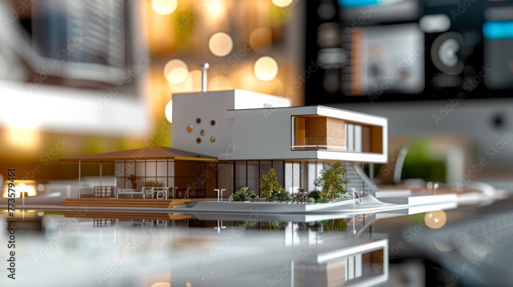 Workplace in architecture design bureau for designing new real estate ...