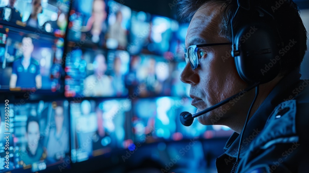 High-resolution image of a law enforcement officer monitoring a ...