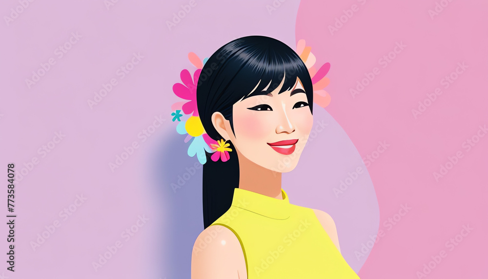 Beautiful avatar Asian girl. Happy eastern student. The young woman ...
