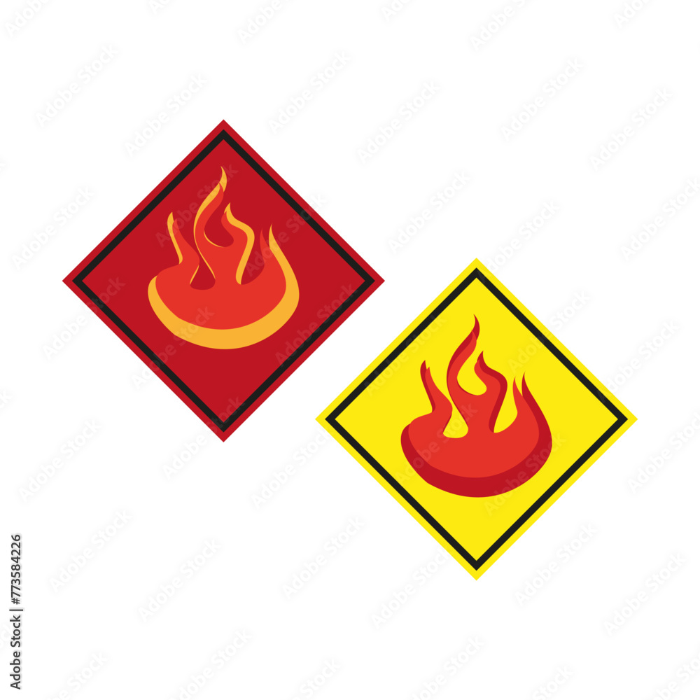 Flammable hazard symbols. Fire danger warning signs. Safety and caution ...