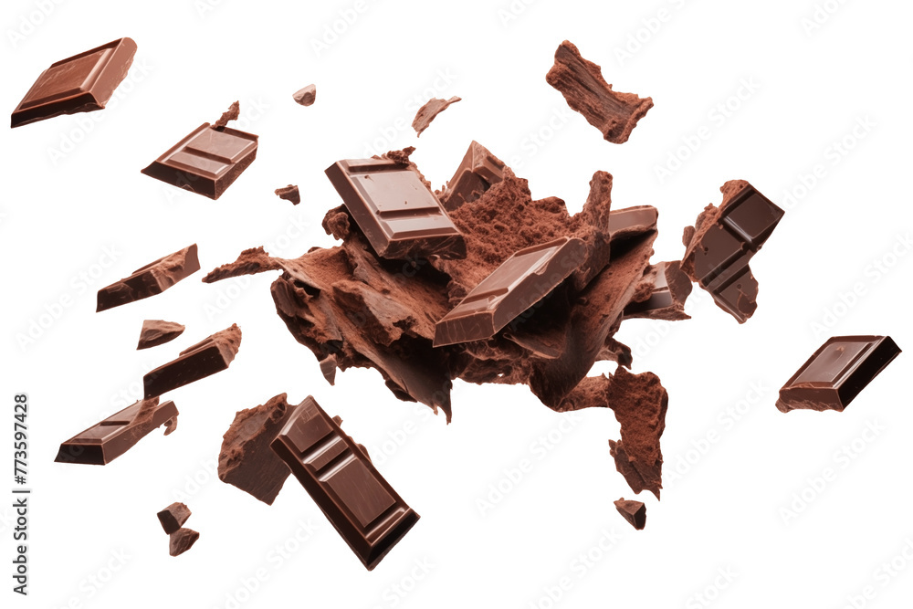 Flying chocolate PNG falling with choc flake in the air isolated on a ...