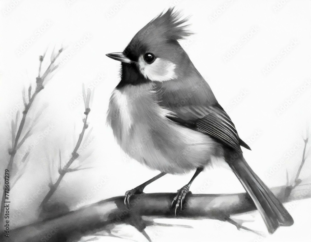 Pencil drawing of a common tufted titmouse songbird Stock Illustration ...