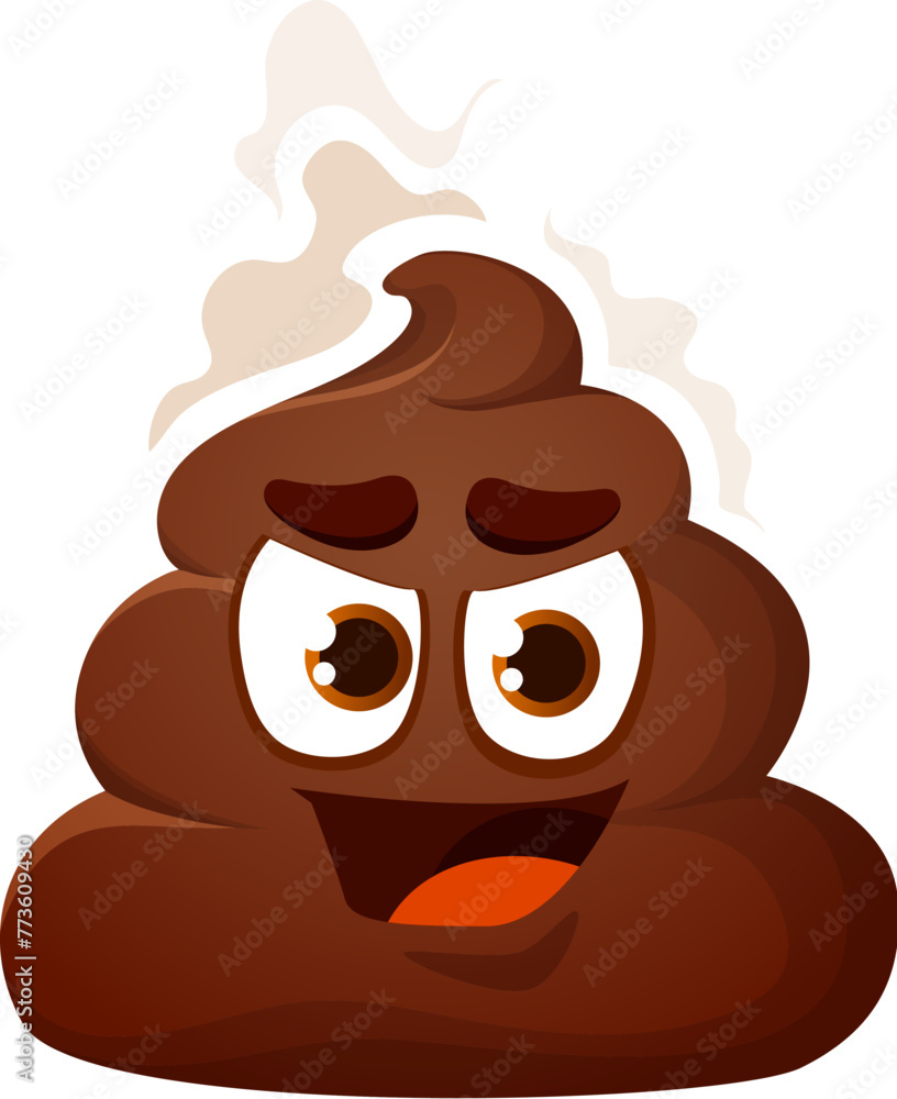 Cartoon poop emoji with mean nasty face expression, vector poo ...