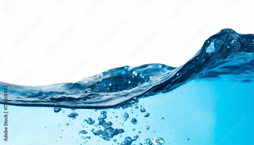 Liquid water wave splash of transparent blue flow swirl or pour spill ...