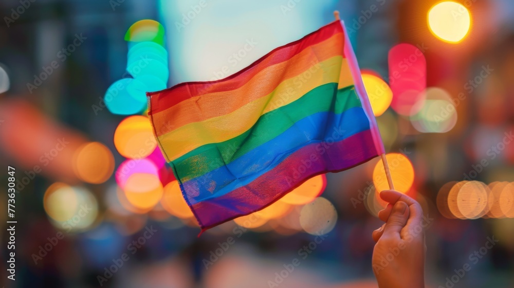 Rainbow flags showing in hands human rights and to celebrate lgbtq+ in ...