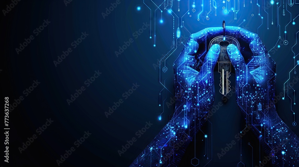 Private key. Digital lock illustration. cyber security key with digital ...
