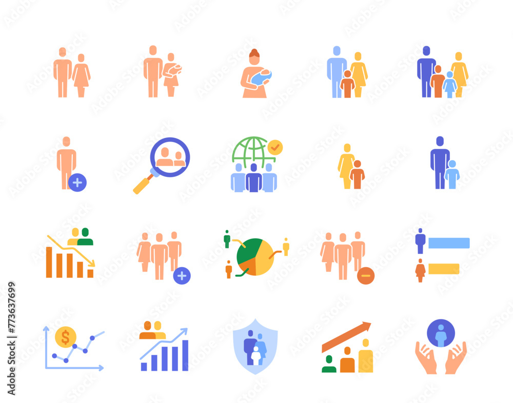 Set of colorful Demographic Icons. Bright signs with social groups ...