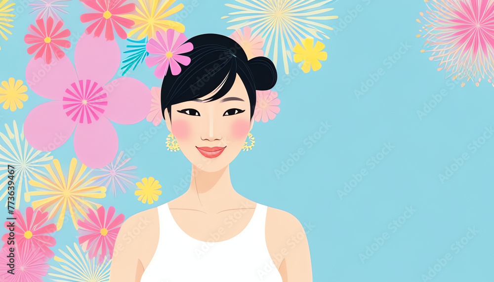 Beautiful avatar Asian girl. Happy eastern student. The young woman ...