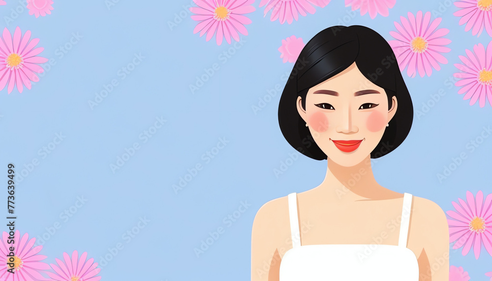 Beautiful avatar Asian girl. Happy eastern student. The young woman ...