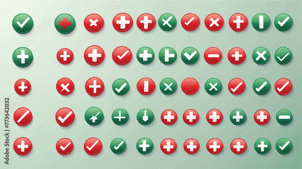 Green check mark and red cross icon set. Circle and square. Tick symbol ...