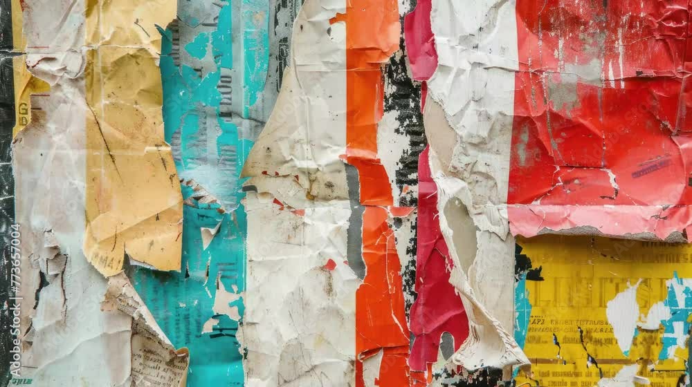slideshow of old colorful posters collage ripped torn crumpled paper ...