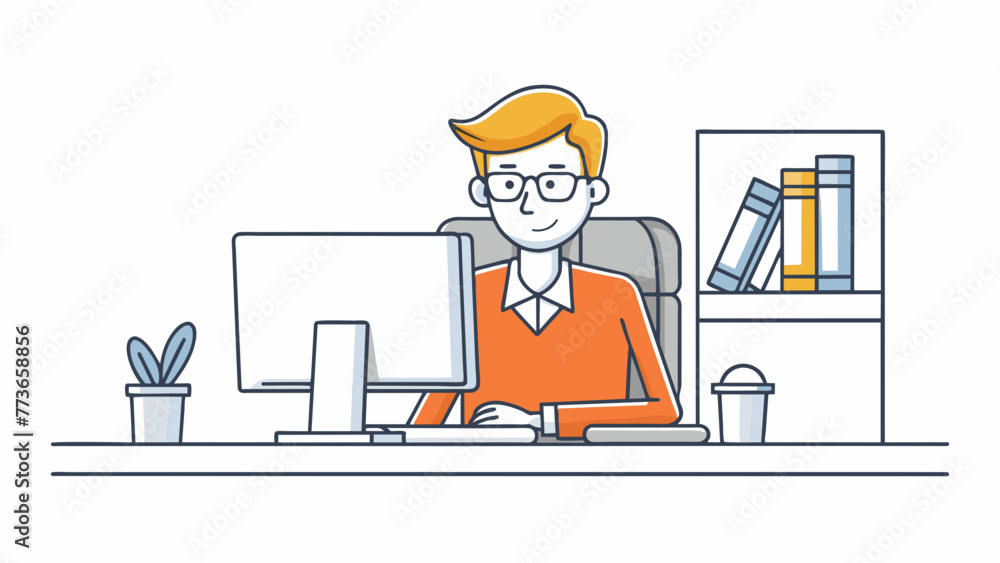 continuous line drawing of office worker concentra vector illustration ...