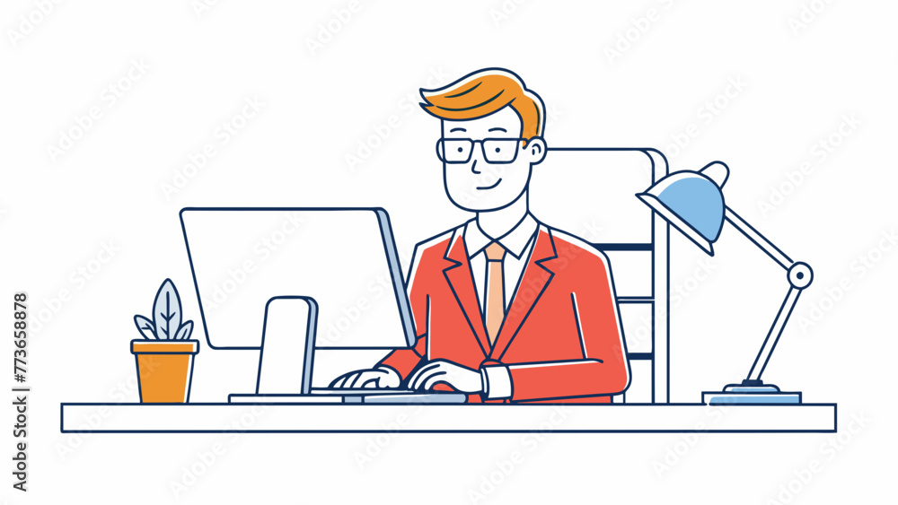 continuous line drawing of office worker concentra vector illustration ...