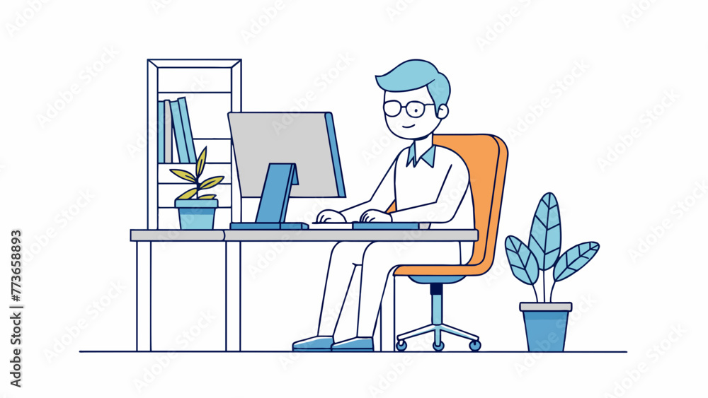 continuous line drawing of office worker concentra vector illustration ...