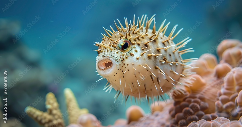 Pufferfish inflated, spines out, a unique defense mechanism. Stock ...
