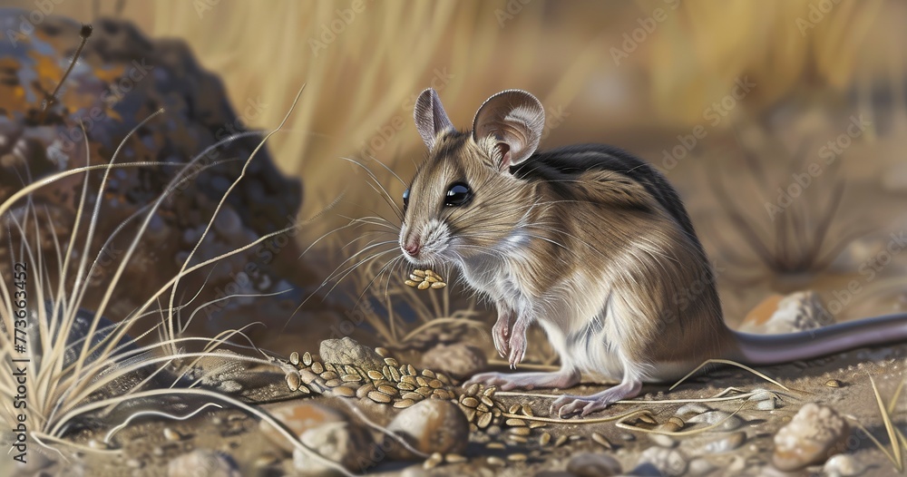 Kangaroo Rat, cheeks bulging with foraged seeds, nocturnal forager ...