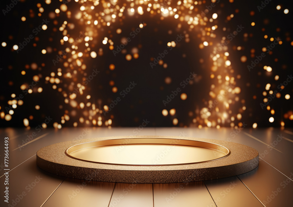 Title: Gold black podium product stage with spotlight and golden ...