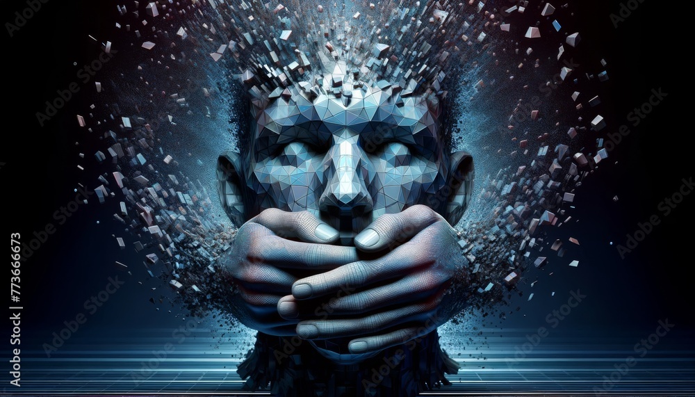 Artistic digital illustration of hands gently holding a disintegrating ...