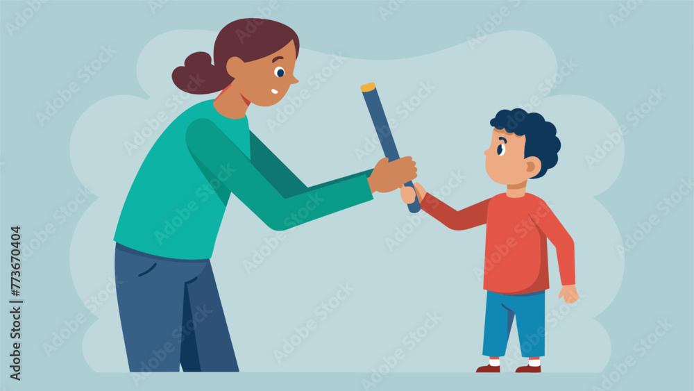 A drawing of a child being passed down a baton from their parent ...