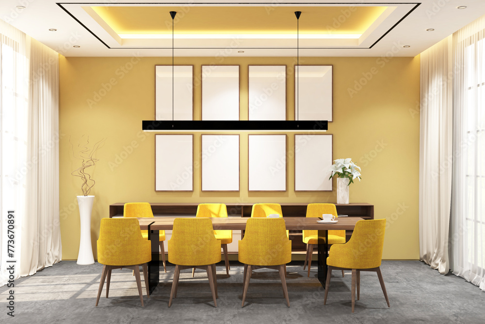 3d rendering interior of dining room with credenza and 8 frames mock up ...