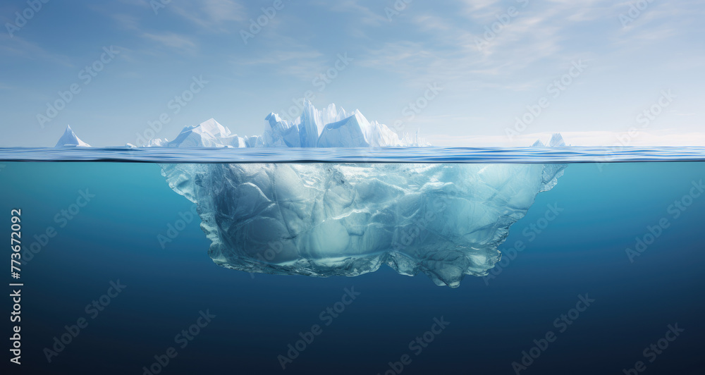 Big iceberg with its visible and underwater or submerged parts floating ...
