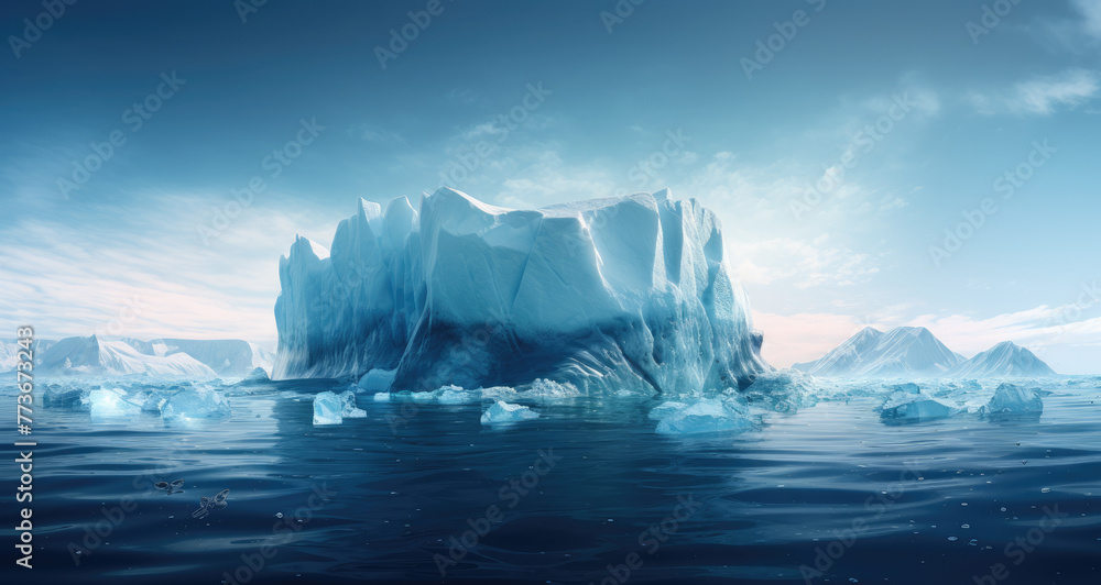Big iceberg with its visible and underwater or submerged parts floating ...
