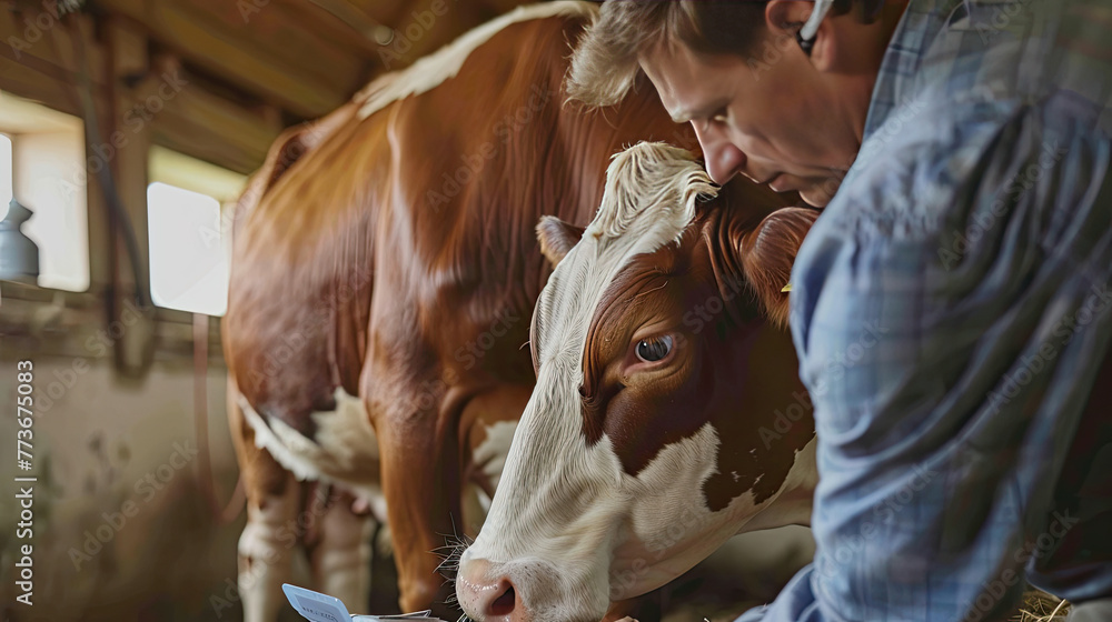 Veterinarian man with ultrasound device checking if cow is pregnant in ...