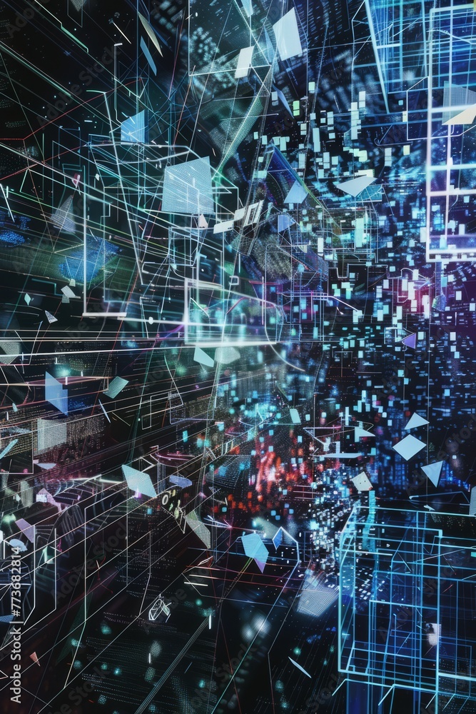 An abstract representation of cyberspace, with geometric shapes and ...