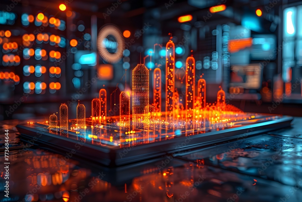 Futuristic Illuminated Abstract Trading Chart Sculpture in Sleek ...