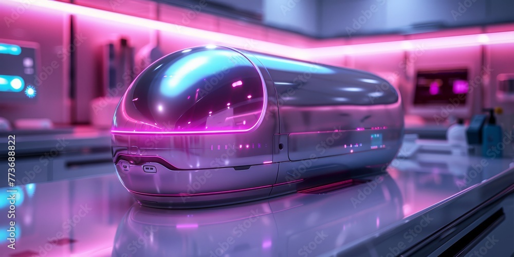 Futuristic 3D render of a high-tech, AI-powered beauty device, with a ...