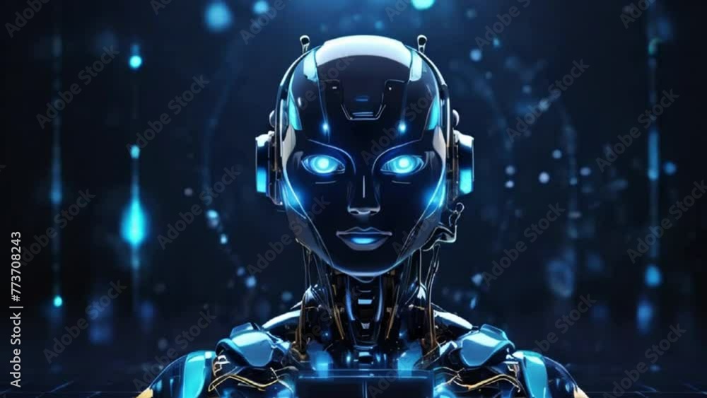 Motion graphic of Blue digital robot icon levitation and circle ...